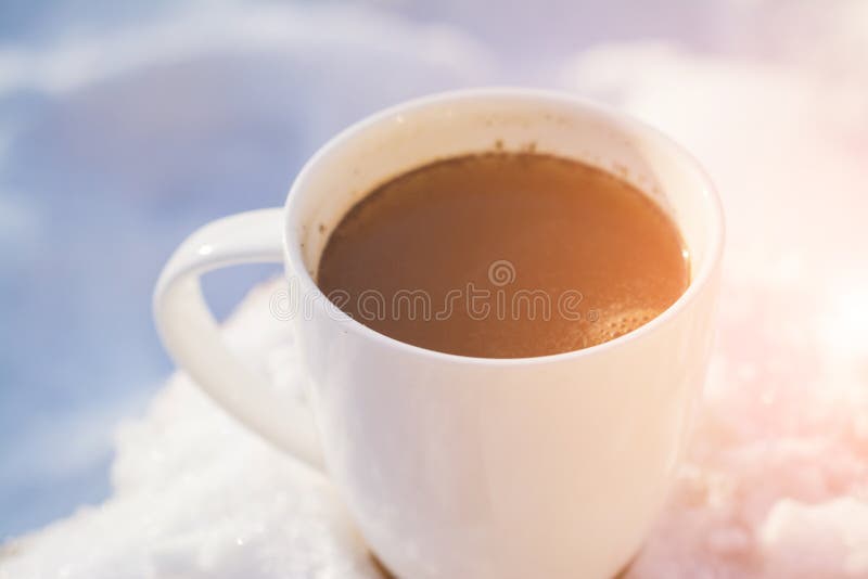 White Mug with Hot Coffee in the Snow Stock Photo - Image of winter ...