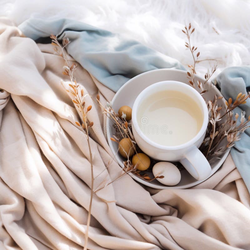 White Mug on a Neutral Background in Boho Style Stock Illustration ...