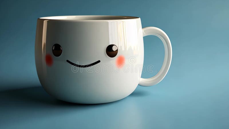 White Mug with Smiling Face on Blue Background Stock Video - Video of ...