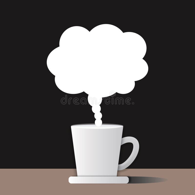 White Mug with White Steamer or Blank Speech Bubble on Brown Table and ...