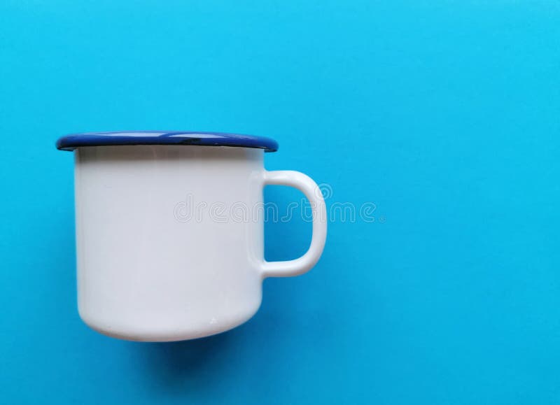White Cup on Blue Background Stock Photo - Image of background, pink ...