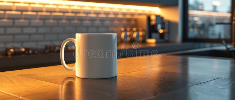 White Mug on a Wooden Counter in a Coffee Shop Stock Image - Image of ...