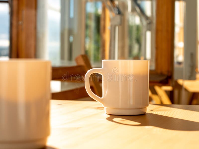 Mugs With Hot Drink Morning Coffee Stock Image Image Of Light Kitchen 152459381