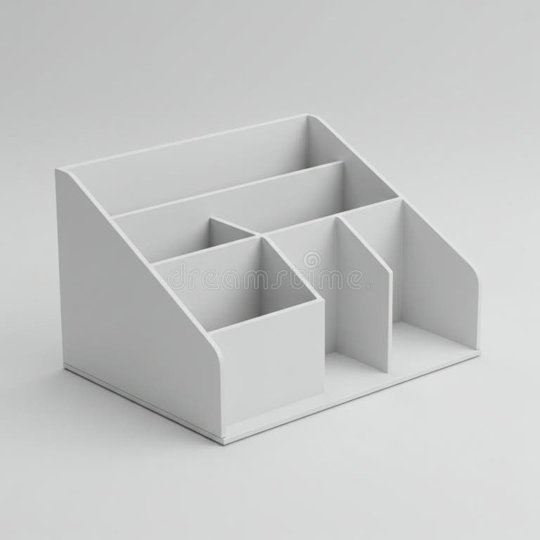 A White, Multi-compartment Desk Organizer Featuring Various Rectangular ...