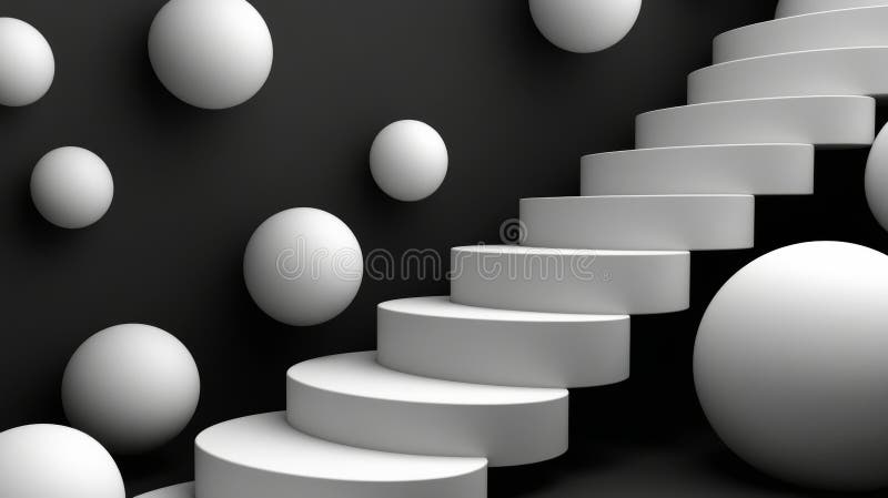 A White, Multi-level Display Stand Featuring Suspended Spheres Stock ...
