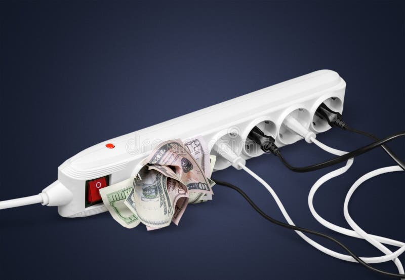 White Multiple Socket and Plugs with Money Inside Stock Photo - Image ...