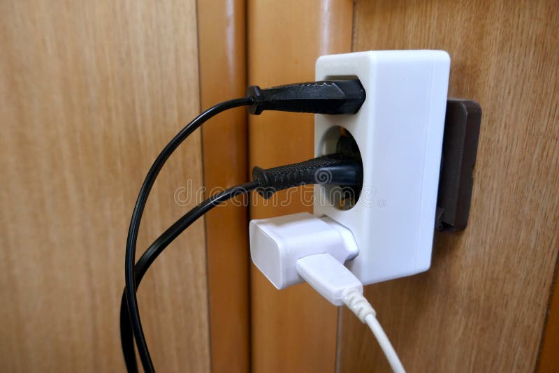 White Triple Socket and Plug Stock Photo - Image of plugged, connection ...