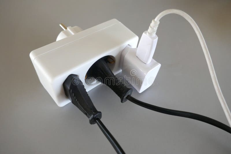 White Triple Socket and Plugs Stock Photo - Image of three, switch ...