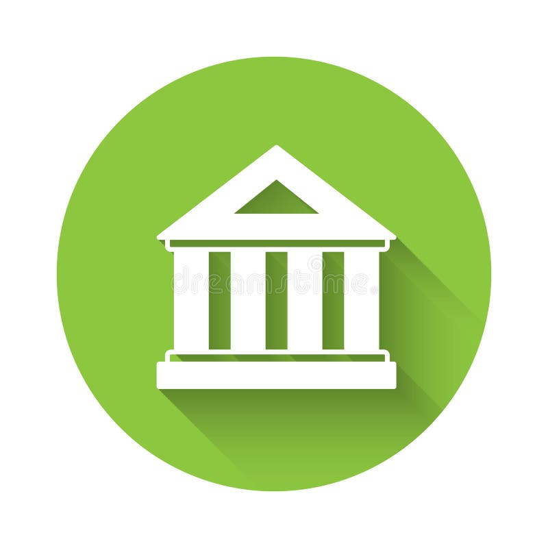 White Museum Building Icon Isolated with Long Shadow Background. Green ...