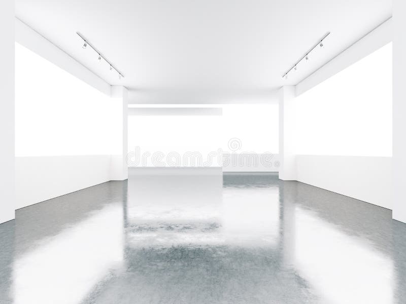 White Museum Interior with Concrete Floor and Stock Photo - Image of ...