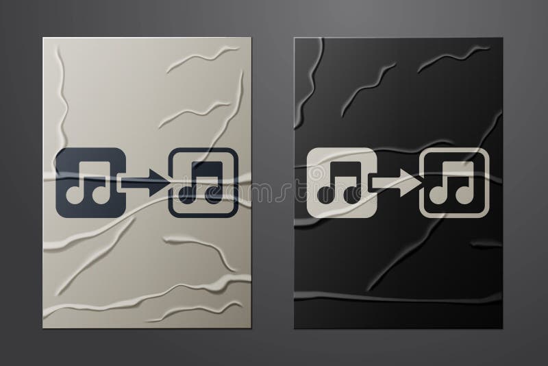 White Music Note, Tone Icon Isolated on Crumpled Paper Background ...