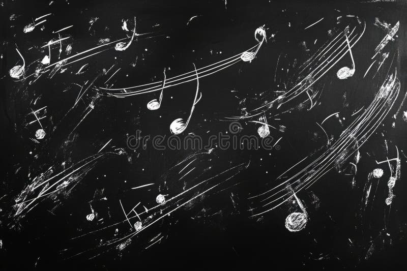White Music Notes and Symbols Flowing on Dark Textured Background ...
