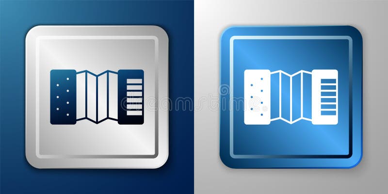 White Musical Instrument Accordion Icon Isolated on Blue and Grey ...
