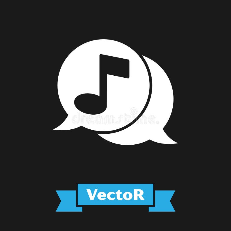White Musical Note in Speech Bubble Icon Isolated on Black Background ...