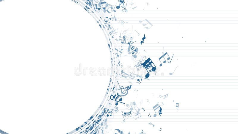 White Musical Round Frame with Blue Flying Notes. Animation Loop ...
