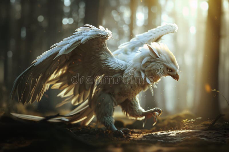 White Mythical Griffin Bird in Forest Stock Illustration - Illustration ...