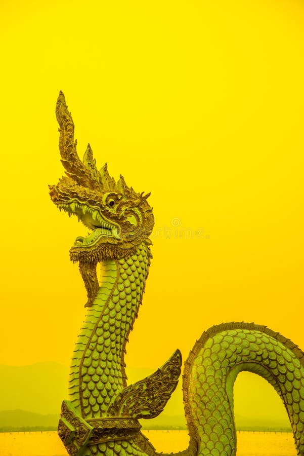 White Naga Statue at Kwan Phayao with Evening Sun Stock Image - Image ...