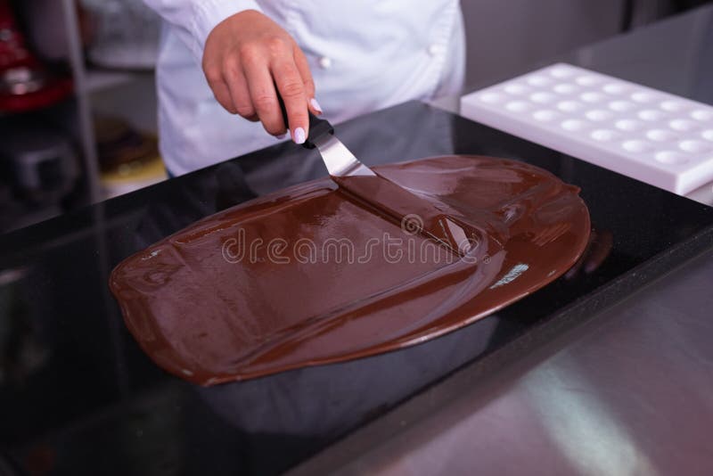Professional Chef with White Nail Art Making Chocolate Stock Photo ...
