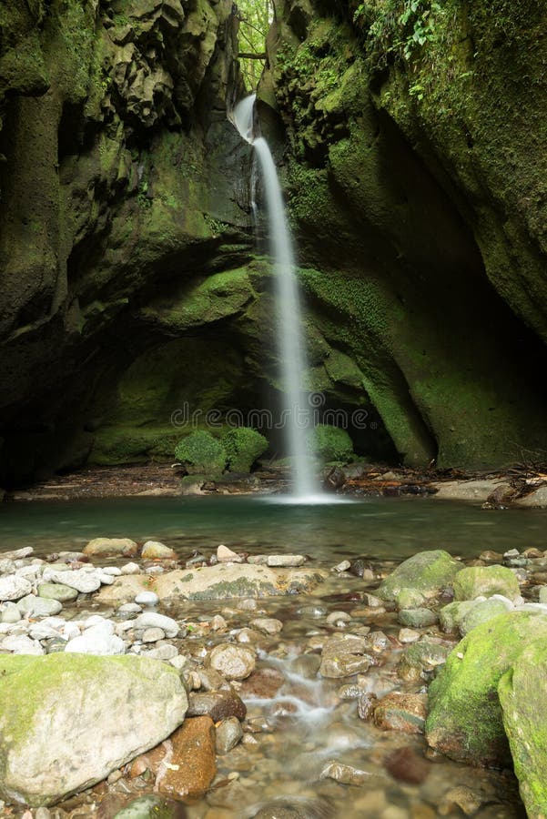 White narrow waterfall stock image. Image of basin, cliff - 170348763