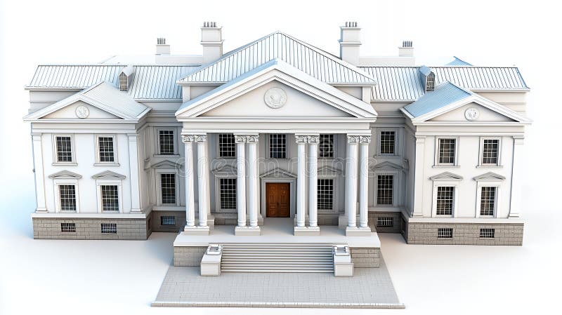White Neoclassical Mansion Architectural Rendering Stock Illustration ...