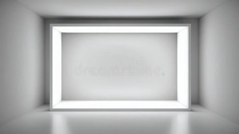 White Neon Frame in a Reflective Room, Symbolizing Modern Elegance and ...