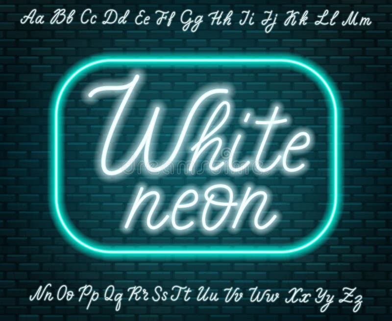 White Neon Script. Uppercase and Lowercase Letters. Stock Vector ...