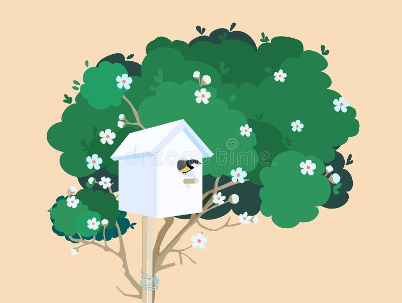 White Nesting Box Blossoming Tree Stock Illustrations – 8 White Nesting ...