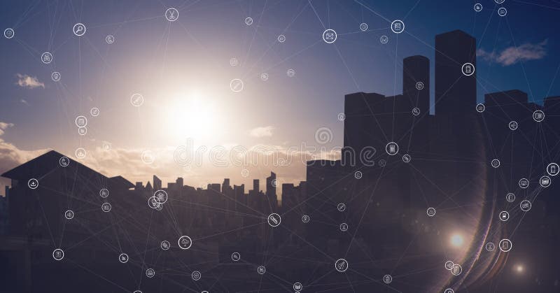 White Network Against Dark Skyline Stock Illustration - Illustration of ...