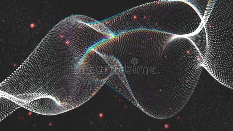 White Network Wave Moving Over Glowing Pink Particles on Black ...