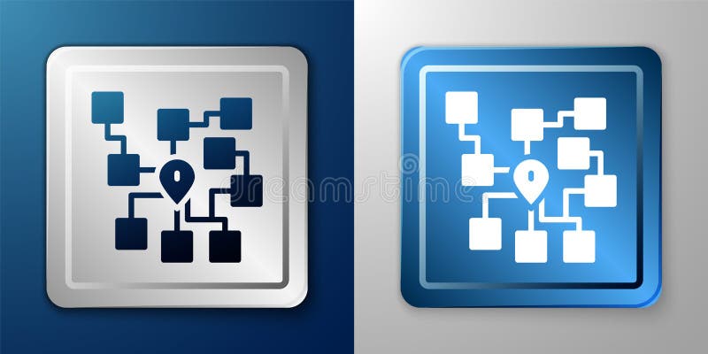 White Neural Network Icon Isolated on Blue and Grey Background ...