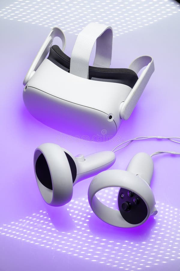 White New Generation VR Headset Isolated on White Background with Blue ...