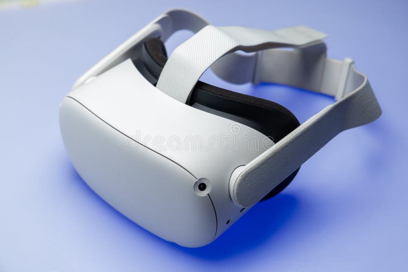 White New Generation VR Headset Isolated on White Background with Blue ...