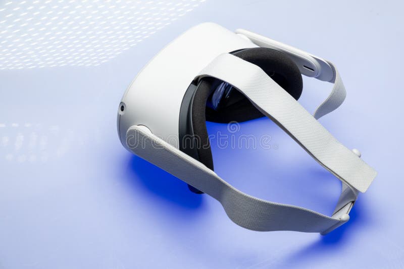 White New Generation VR Headset Isolated on White Background with Blue ...