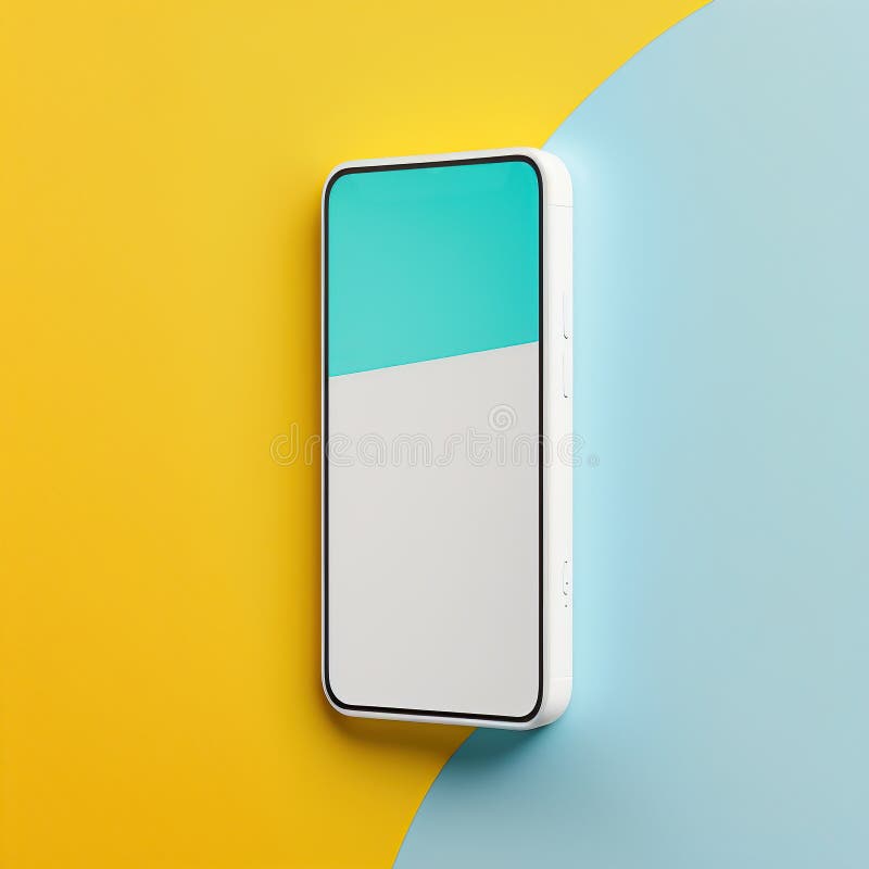 White New Technology Smartphone Mockup Design on Yellow and Soft Blue ...