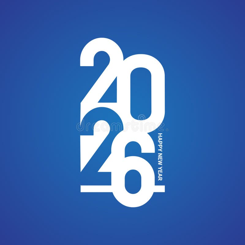 White 2026 New Year Number Design on Blue Background Stock Illustration ...