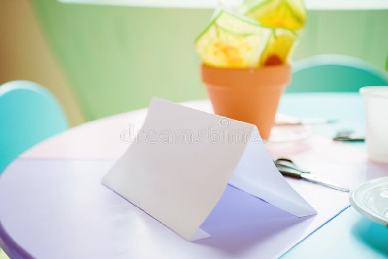 White Note on Colorful Table Stock Image - Image of element, green ...