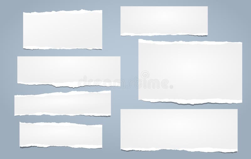 White Note, Notebook Paper Strips with Torn Edges Stuck on Blue ...