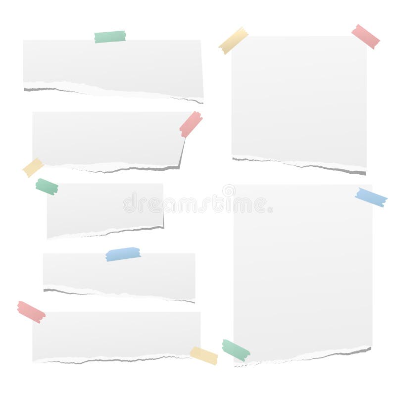 White Note, Notebook Paper Strips with Torn Edges Stuck with Colorful ...