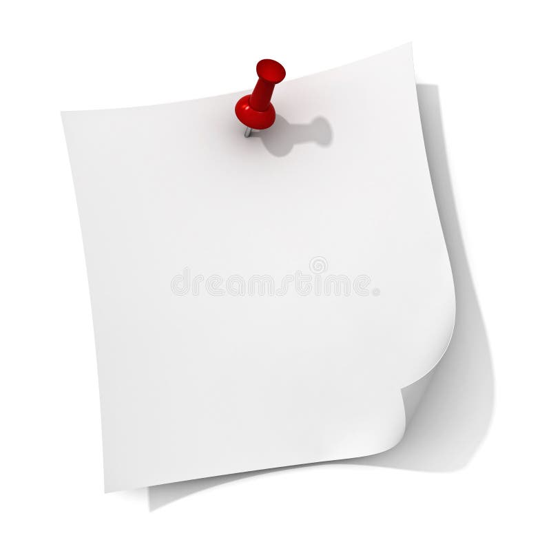 White Note Paper with Red Push Pin Stock Illustration - Illustration of ...