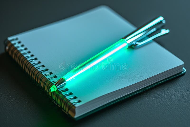 White Notebook with a Bright Neon Green Pen Creating a Striking ...