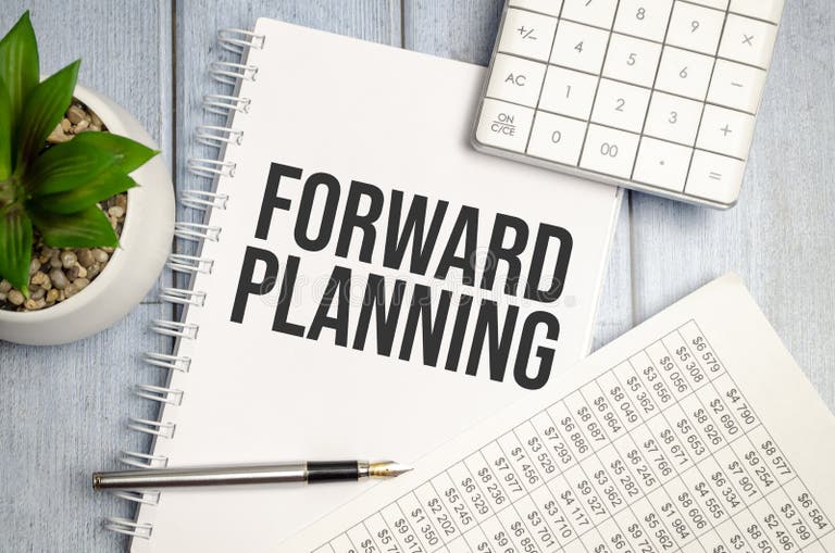White Notebook, Charts, Pen and Forward Planning Words Stock Photo ...