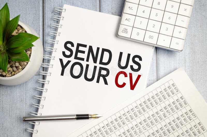 White Notebook, Charts, Pen and Send Us Your Cv Words Stock Image ...