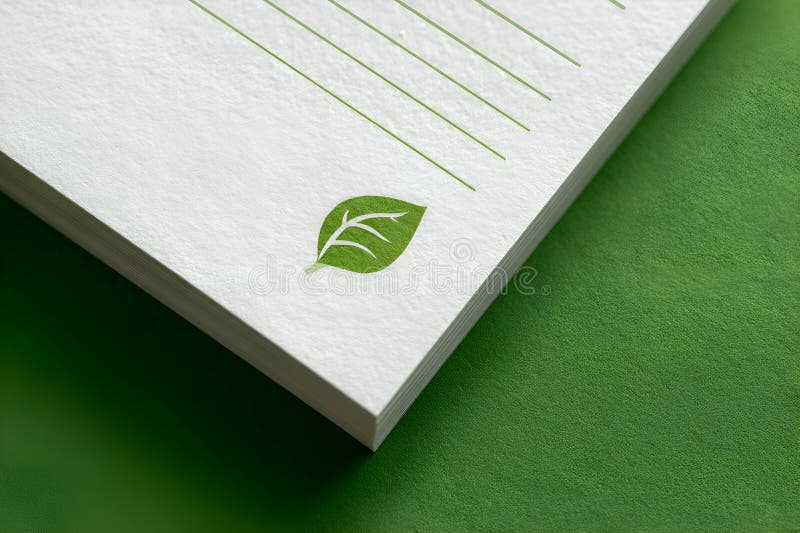 White Notebook with Green Leaf Logo Promoting Eco Friendly Practices ...