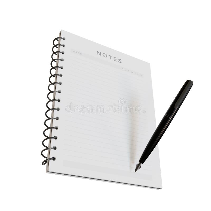 White Notebook with Pen. Realistic 3D Render. Isolated on White ...