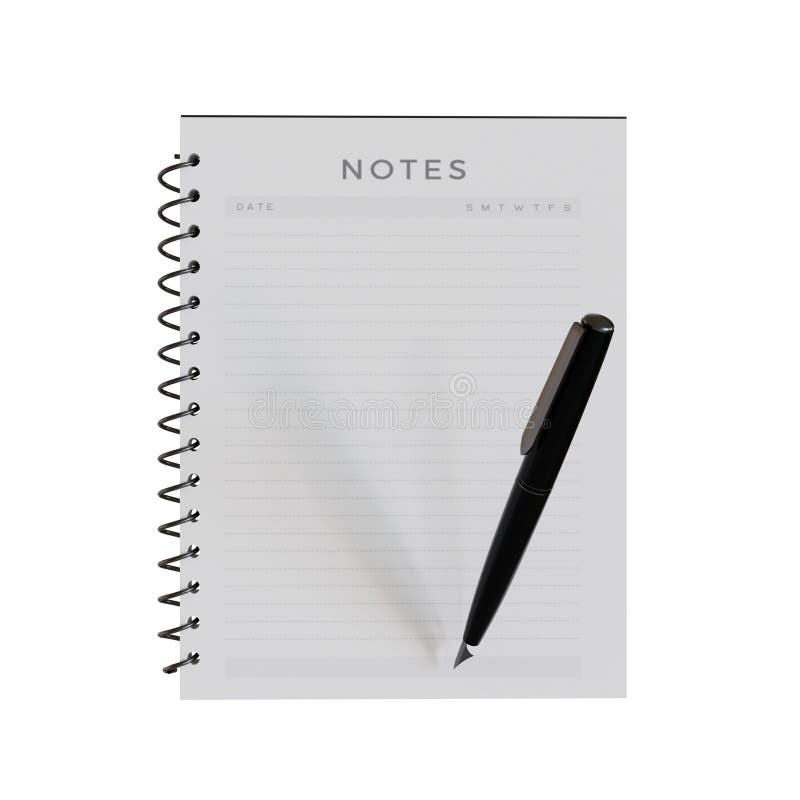 White Notebook with Pen. Realistic 3D Render. Isolated on White ...