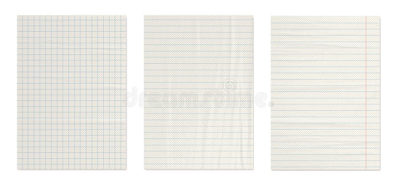 White Notebook Realistic Sheets Set. Old School Paper with Crumpled ...
