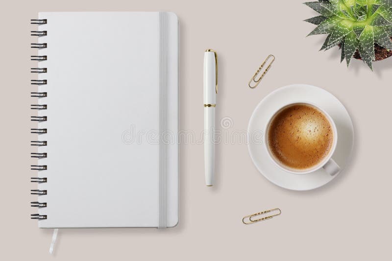 White Notebook with Spiral Wire Binding and Elastic Band, Flat Lay on ...