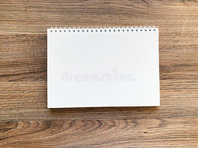White Notebook Top View on Wooden Table Stock Image - Image of small ...