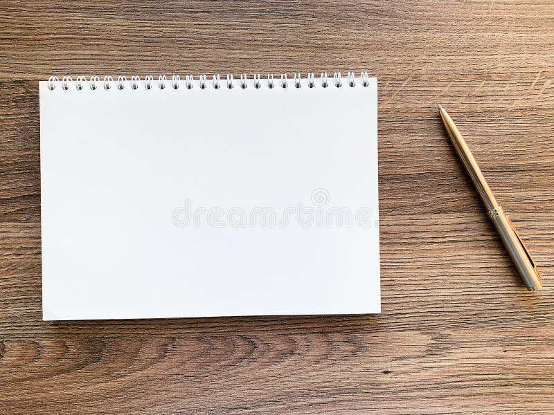 White Notebook Top View on Wooden Table Stock Image - Image of plan ...