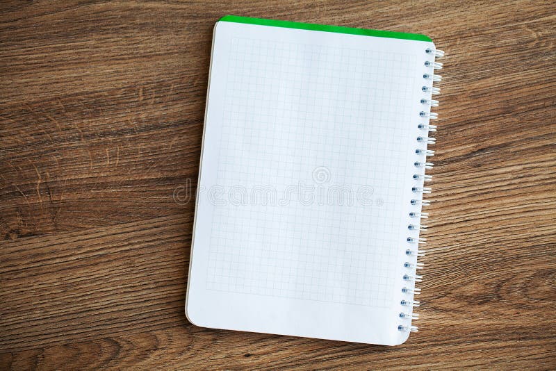 White Notebook Top View on Wooden Table. Stock Image - Image of glasses ...